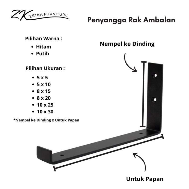 Jual Braket Besi Penyangga Ambalan Rak Buku Siku (1 Pcs) - 10 X 25 Cm ...