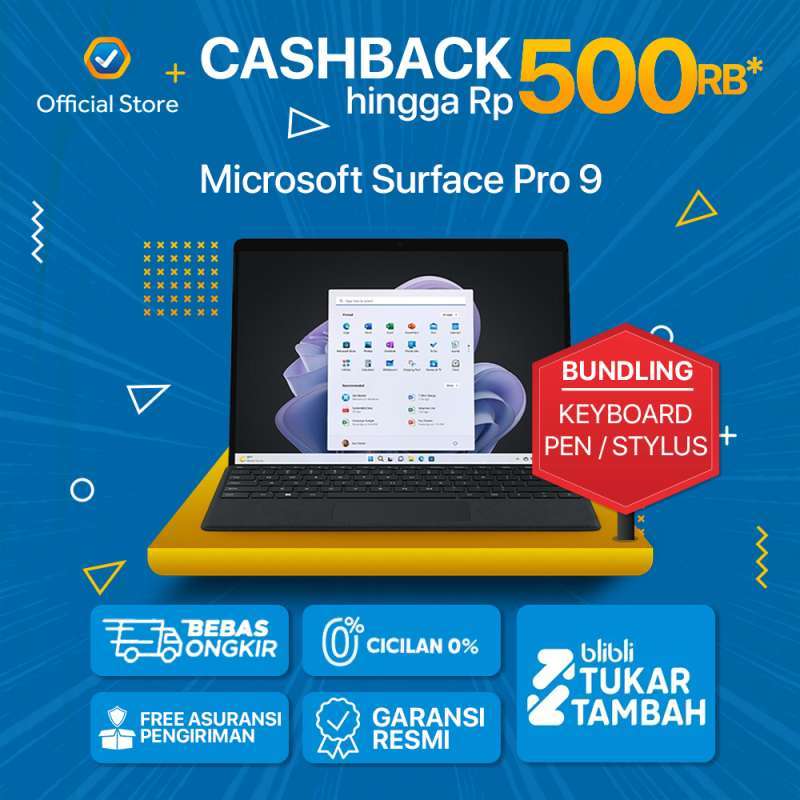 Promo Microsoft Surface Pro 9 intel i5 gen 12th 256GB 128GB SSD RAM ...