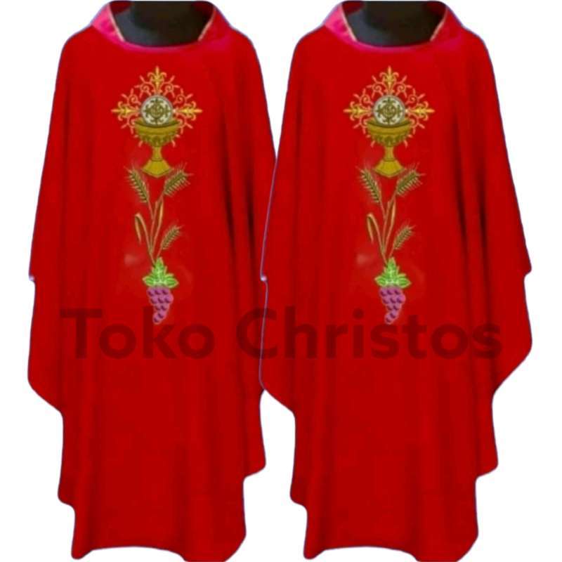 Jual Kasula Romo Imam Katolik Warna Merah/bordir Piala Gandum Anggur Di ...
