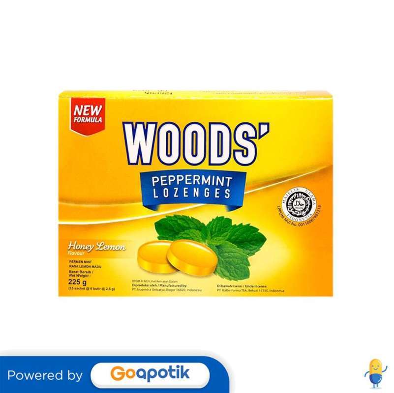 Jual WOODS PEPPERMINT LOZENGES RASA HONEY LEMON BOX 15 SACHET di Seller ...