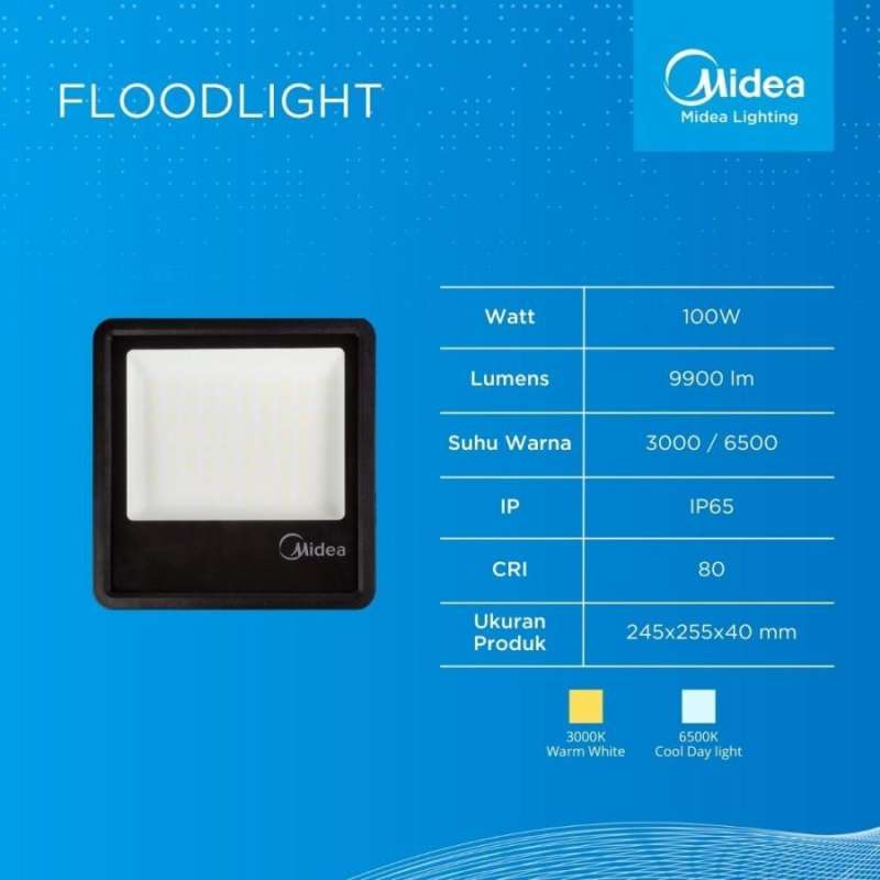 Jual Floodlight Led 100 Watt 6500k Cool Day Light Ip65 Â Midea Di ...