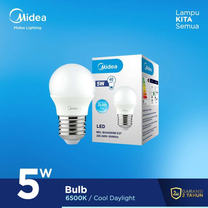 Jual Lampu Bulb Led Midea 5 Watt Putih 6500K - Cool Day Light - Fitting E27 di Seller Midea ...