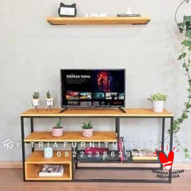Promo Meja Tv Modern Retro Minimalis Rangka Besi Top Table Jati Dan ...