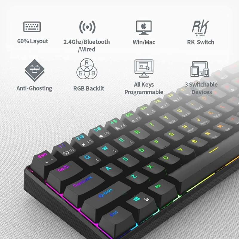 Promo ROYAL KLUDGE RK61 RGB 60% MECHANICAL KEYBOARD WIRELESS Diskon 23% ...