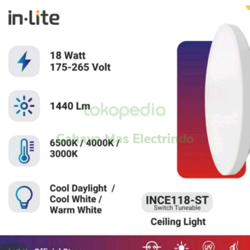 Promo INLITE LAMPU BARET CEILING PLAFON LED INCE118 TRI COLOR 18W 18 W ...