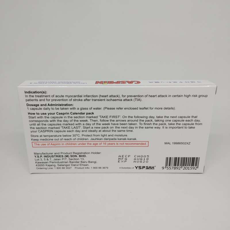Promo [IMPORT] CASPRIN Aspirin 100mg (60 Capsules / Box) / Obat ...