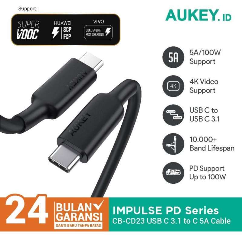 Jual Aukey Cable Cb-cd23 Usb-c To C 5a Tpe 100w - 500584 Di Seller ...