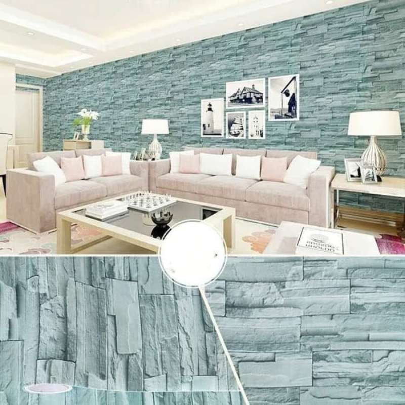 Promo Wallpaper Sticker Dinding Batu Alam Abu2 Kehijauan Diskon 5% Di ...