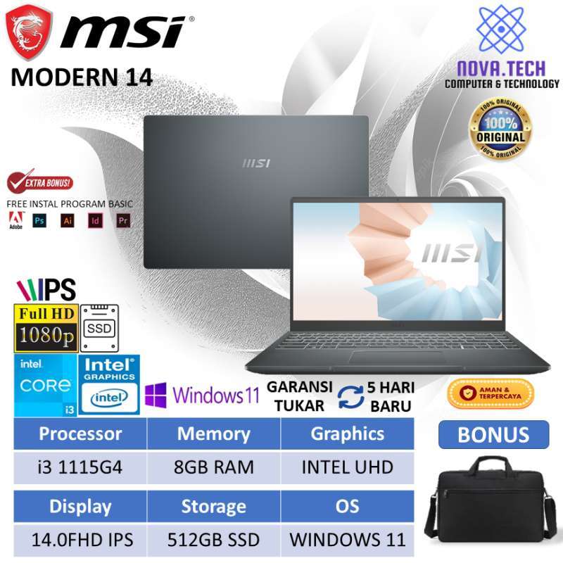 Jual Laptop Msi Modern 14 - Core I3 1115g4 Ram 8gb 512ssd Windows 11 14 ...