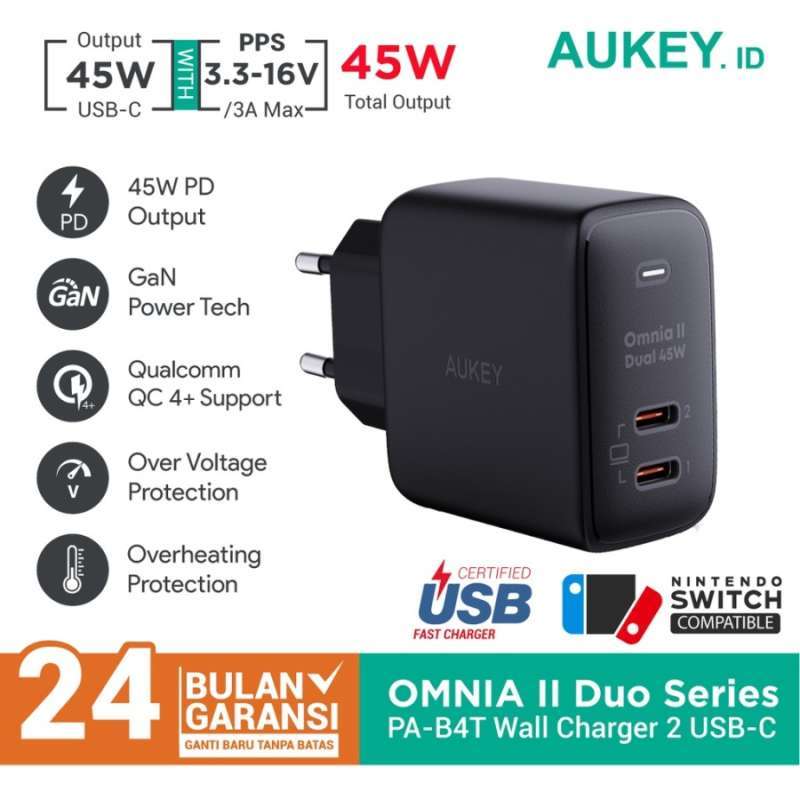 Jual Charger Aukey Pa-b4t Omnia Ii Duo Series Usb-c Pd 45w Pps Di Seller Mashi Mashi Store ...