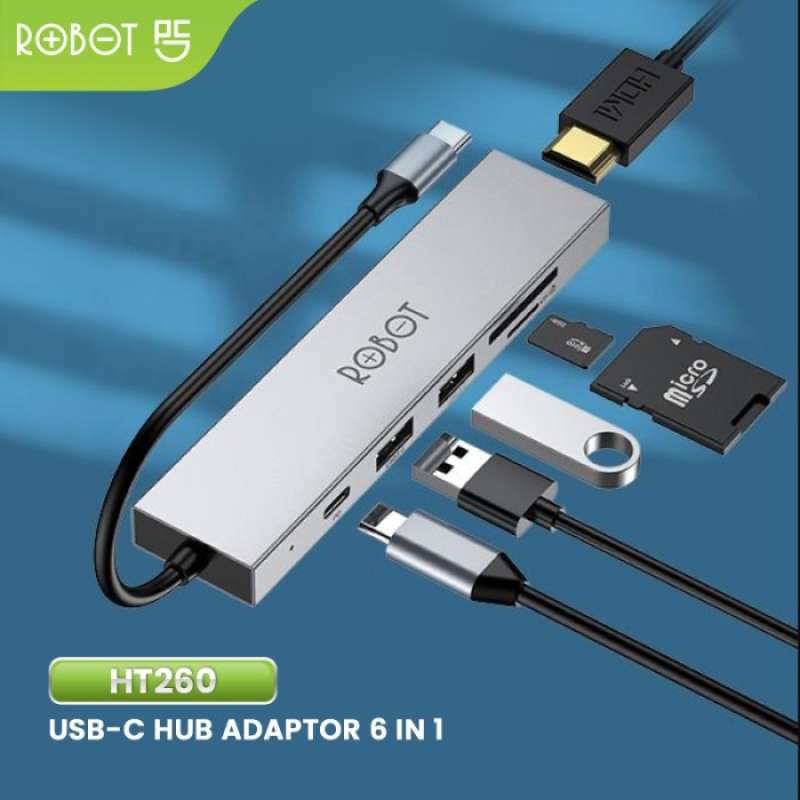 Jual Robot Ht260 Multiport 6 In 1 Usb Type C Hub Adapter Portable ...