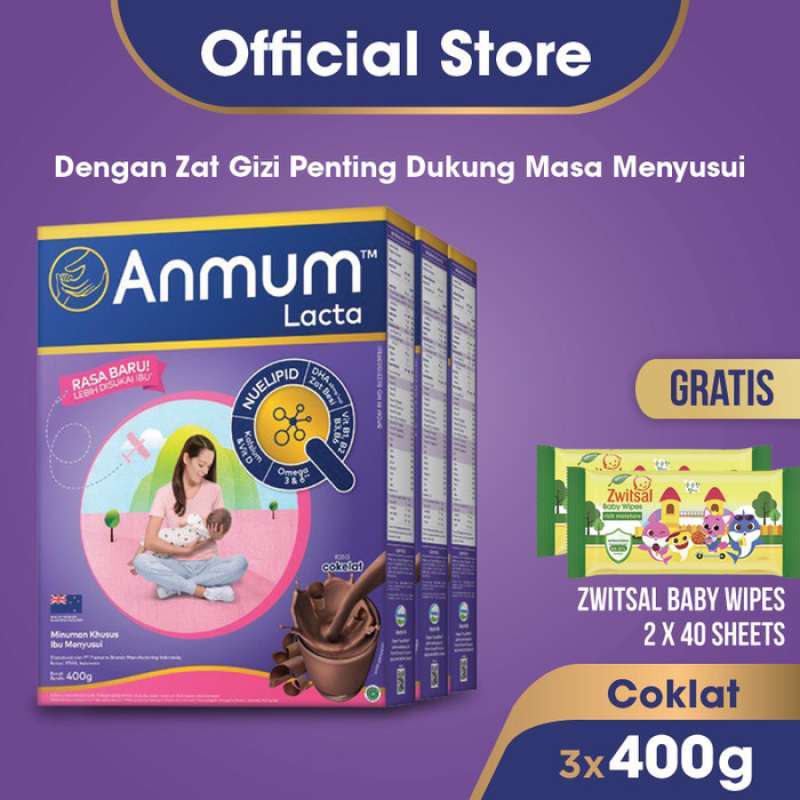 Promo Anmum Lacta Susu Bubuk Cokelat 3 X 400G Free Zwitsal Diskon 17% ...