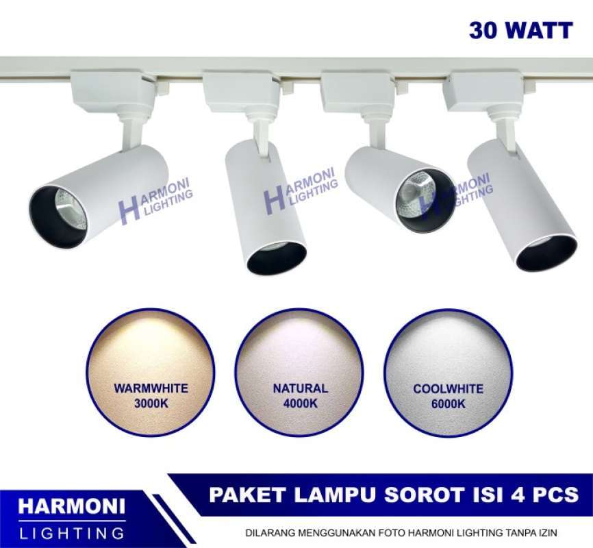 Jual Paket Isi 4 Lampu Rel Sorot Led Track Light Rell Spotlight 30 Watt ...