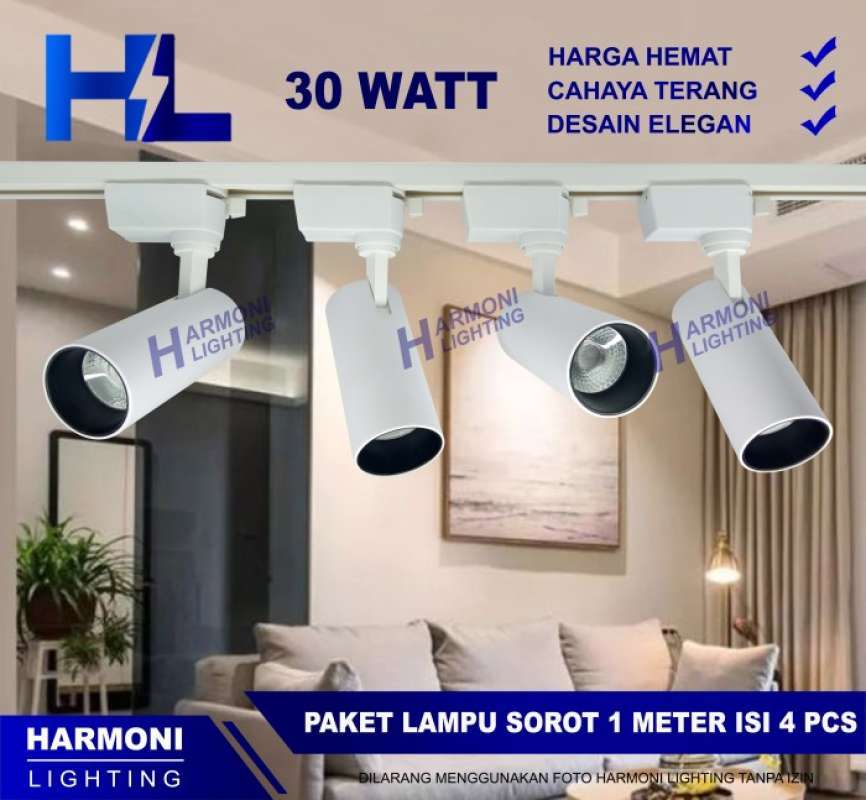 Jual Paket Isi 4 Lampu Rel Sorot Led Track Light Rell Spotlight 30 Watt ...