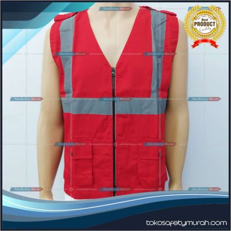 Jual Rompi Safety Rompi Keselamatan Kerja Merah Bahan American Drill Di ...