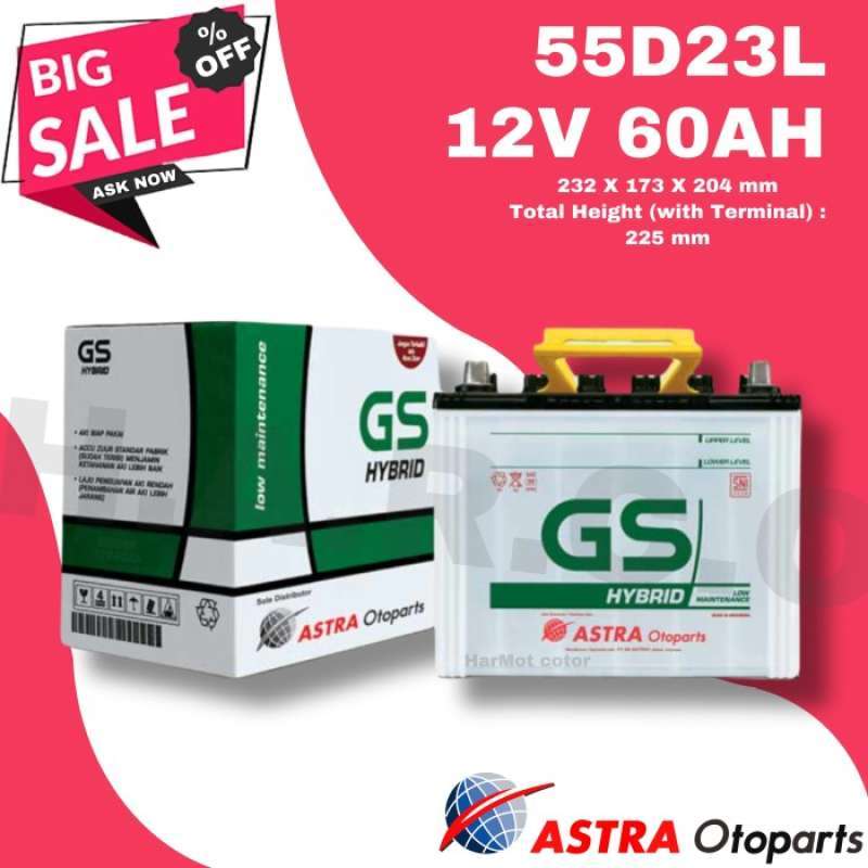 Promo Aki Mobil Gs Hybrid 55D23L 12V 60Ah Original Astra Diskon 23% di Seller BERKAH PERKASA ...