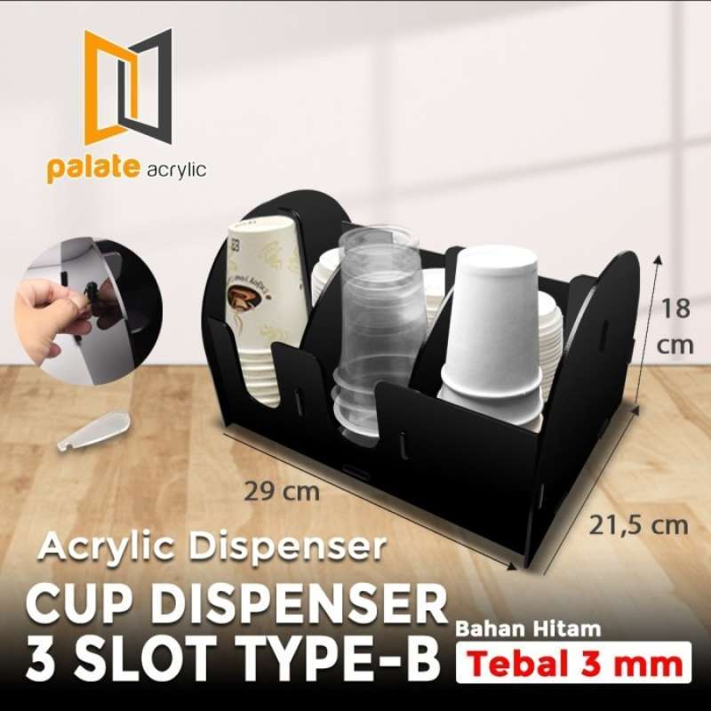 Jual Acrylic Paper Cup Holder Dispenser 3 Slot - Rak Gelas Plastik ...