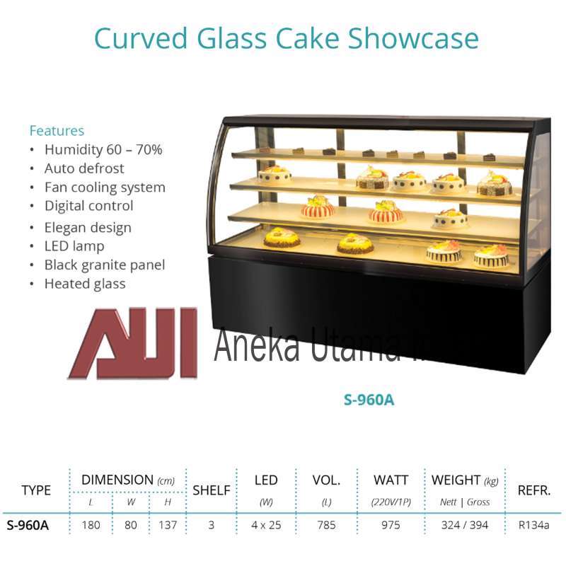 Jual GEA S-960A Curved Glass Cake Showcase / Showcase Kue Kaca Cembung ...
