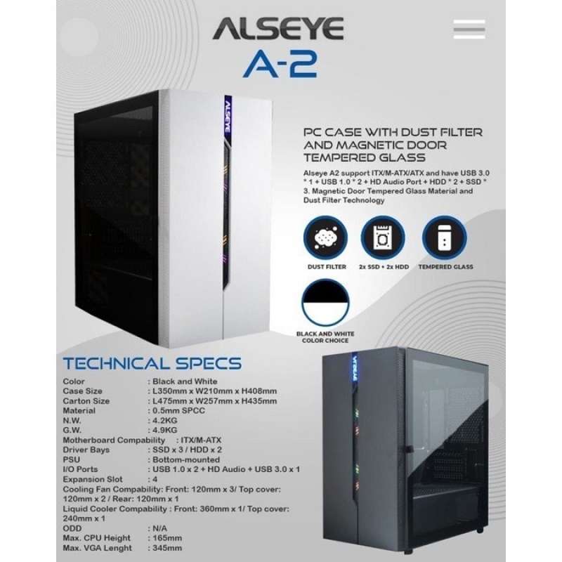 Promo ALSEYE A2 Micro ATX Gaming PC Case Free 1 Fan Casing Komputer M ...
