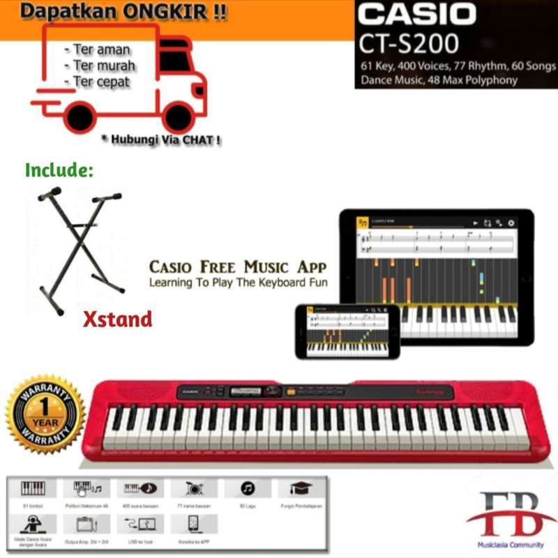 Jual Keyboard Casio CTS 200 / CTS200 / CT S200 - Keyboard Xstand Merah ...