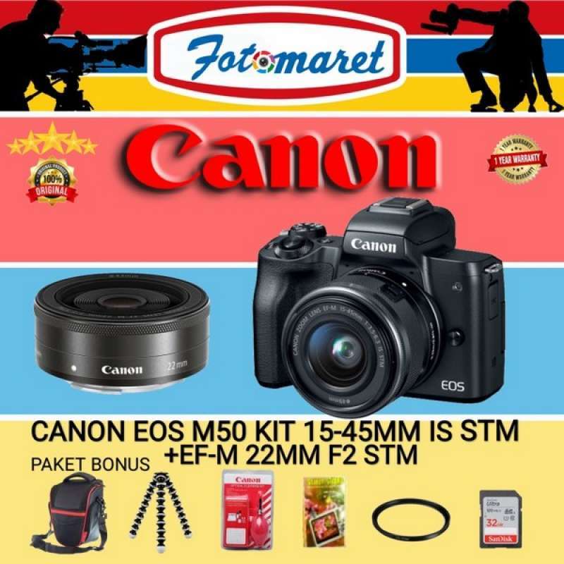 Jual Canon Eos M50 Kit 15-45Mm & Ef-M 22Mm F2 di Seller Gravity's Store - Indonesia | Blibli
