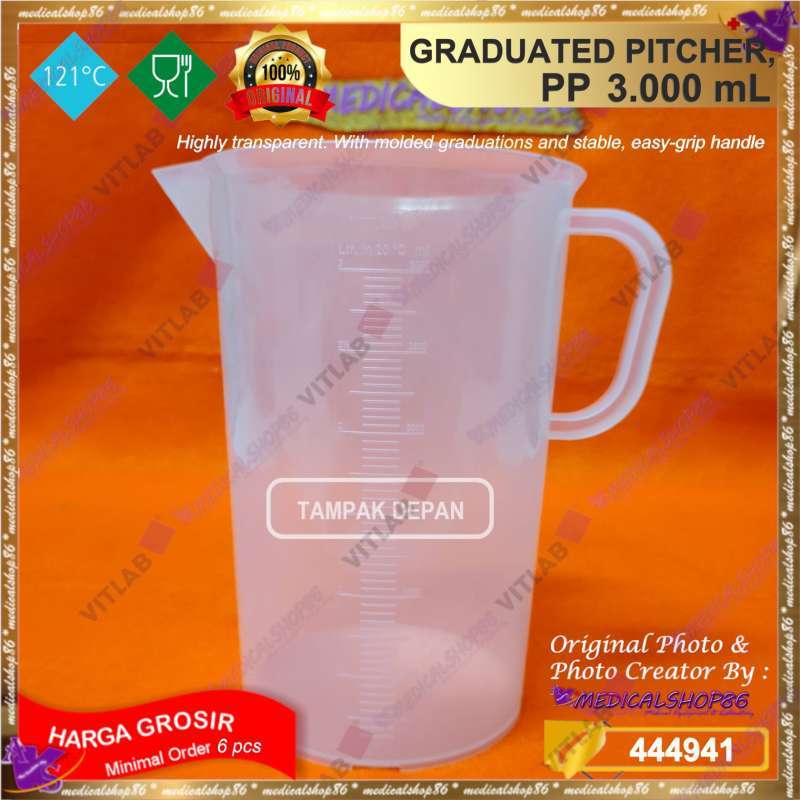 Jual VITLAB Beaker Plastik Bertangkai 3000ml / Graduated Pitcher 3000ml ...