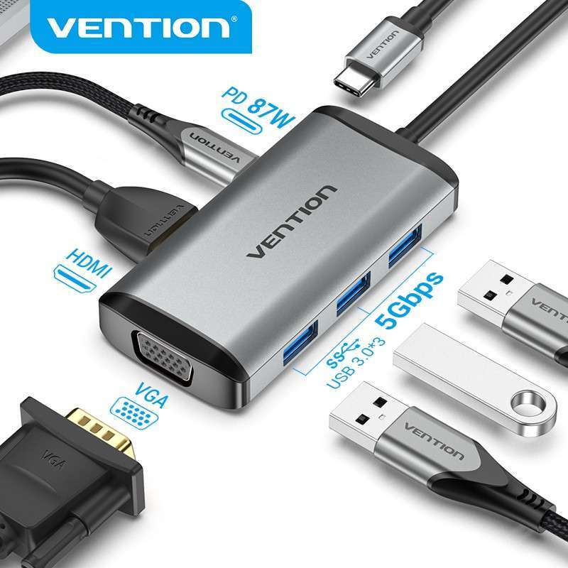 Jual Vention Usb Type C Hub 6 In 1 Docking Station Usb 3 0 Hdmi Vga Pd