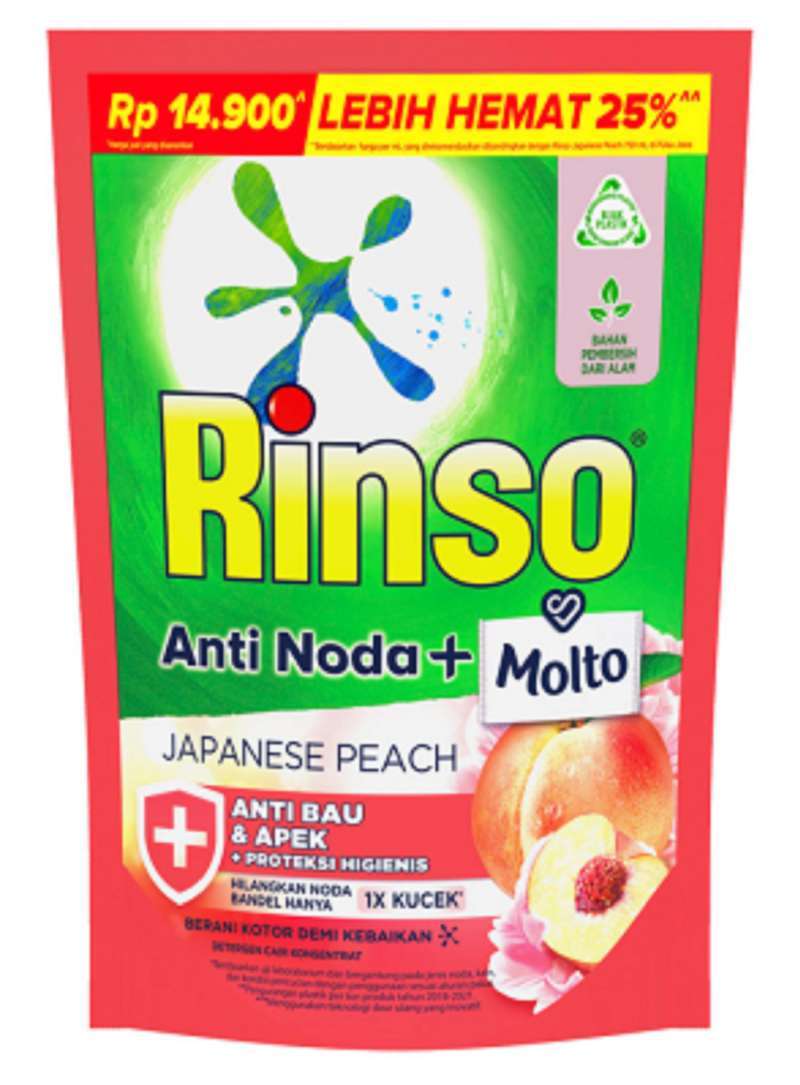 Jual PRODUK UNILEVER RINSO ANTI NODA + MOLTO JAPANESE PEACH REFIL POUCH ...