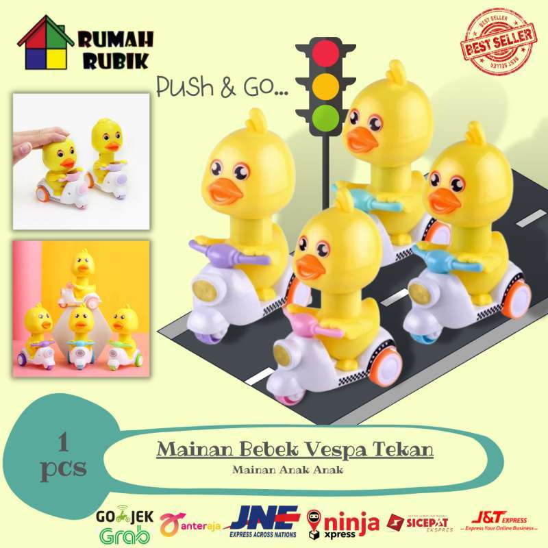 Jual Mainan Anak Bebek Naik Motor Vespa Tekan Leher Jalan Push & Go Di ...