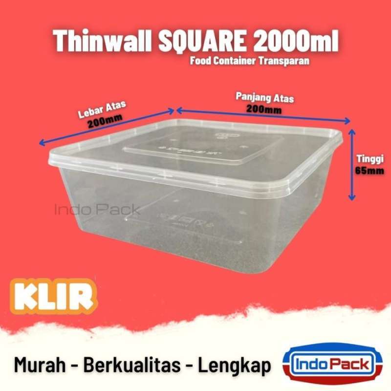 Jual Thinwall Klir Square 2000ml Kotak Makan 25 Pcs Kotak Plastik