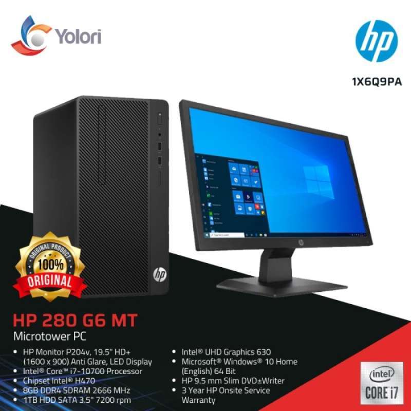 Jual HP 280 G6 MT i7-10700 8GB 1TB Intel UHD Windows 10 + HP Monitor ...