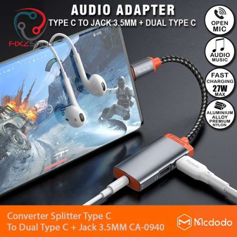 Jual Mcdodo Converter Splitter Type C To Dual Type C + Jack 3.5mm Ca ...