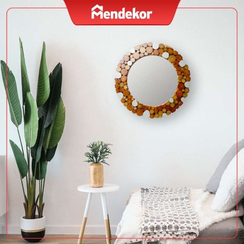 Promo Syandu |Cermin Kaca Dinding Kamar Gantung Kayu Bulat Hias Rumah ...
