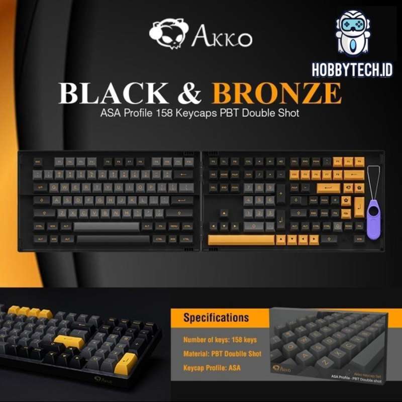 Jual Akko Black & Bronze ASA Profile 158 Keycaps Set PBT Doubleshot di ...