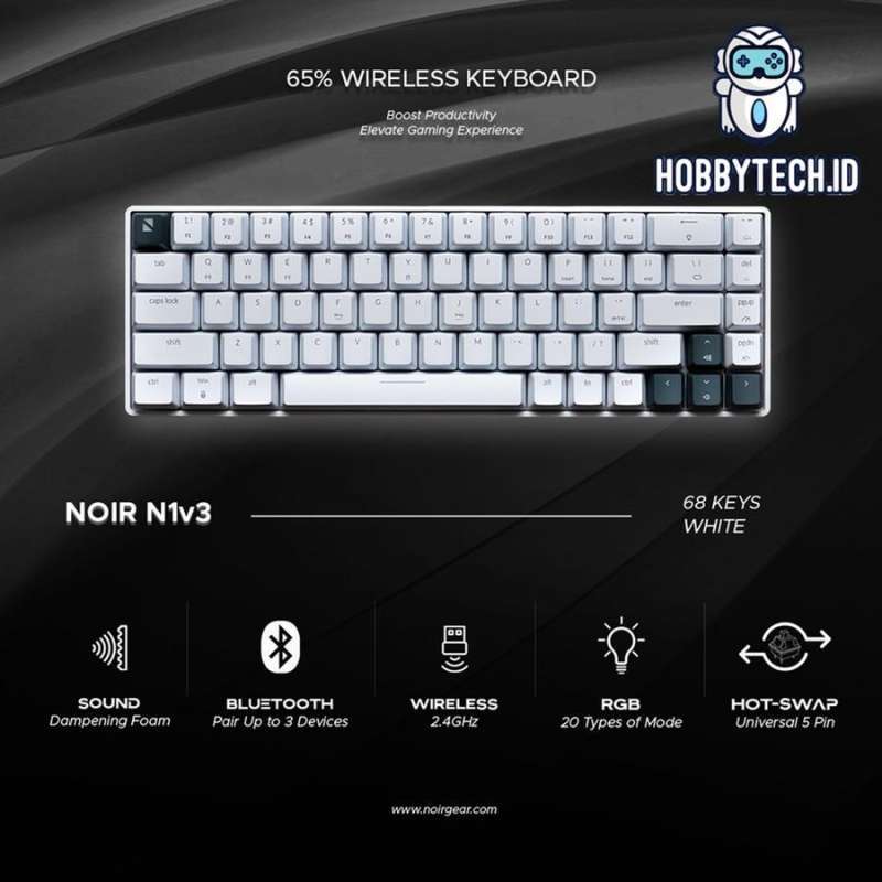 Jual Noir N1v3 / N1 65% White Wireless Mechanical Gaming Keyboard ...