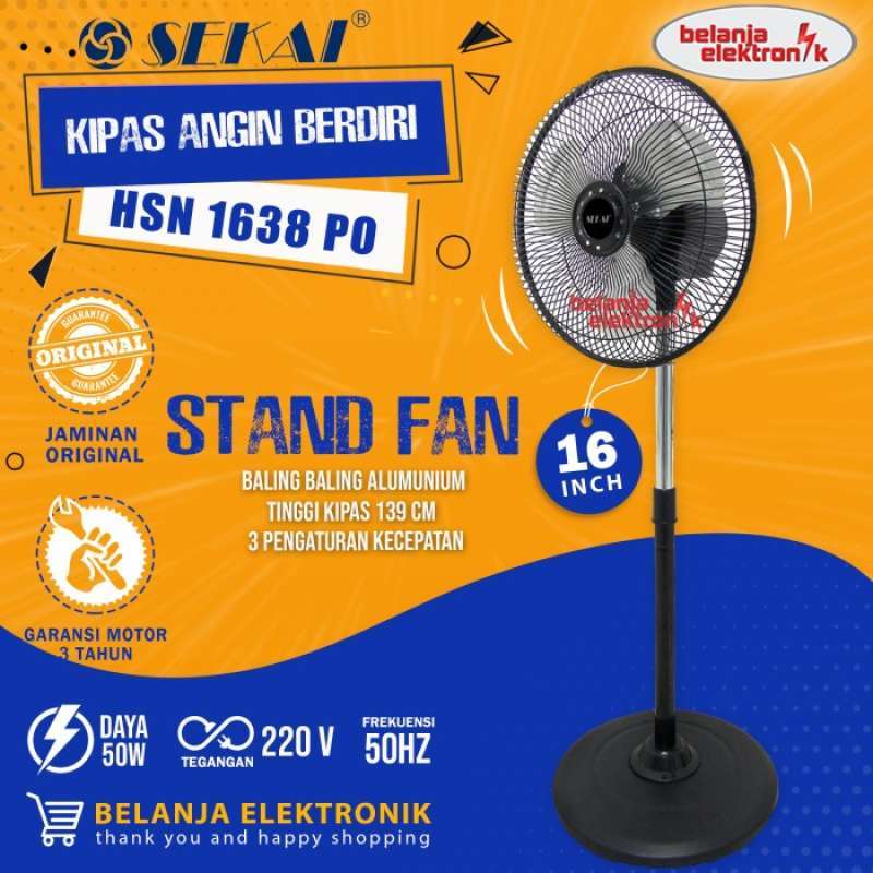 Jual KIPAS ANGIN TUMPU BERDIRI STAND FAN BESI 16 INCH SEKAI HSN-1638 PO ...