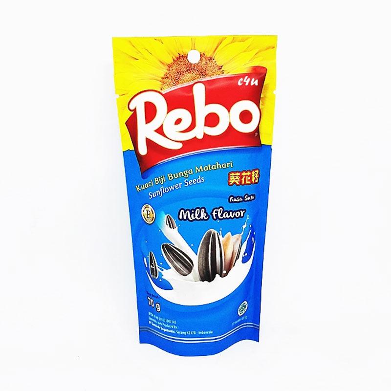 Promo REBO Milk Kuaci Biji Bunga Matahari Rasa Susu [70 g] Diskon 9% di ...