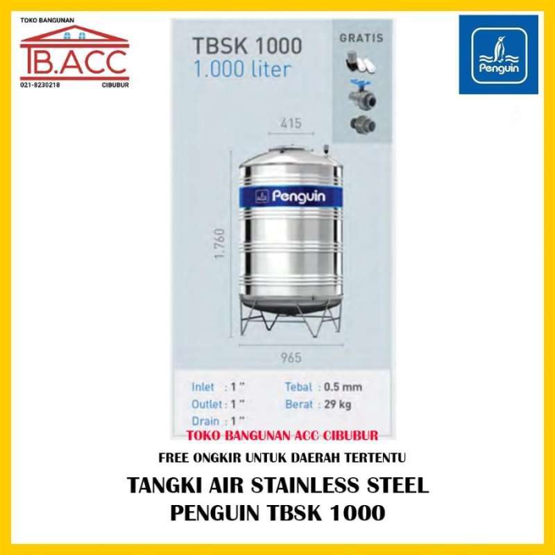 Jual Toren / Tangki Air Penguin 1000 Liter Stainless Pakai Kaki Tbsk ...