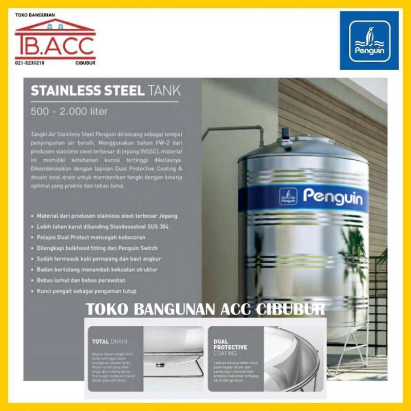 Jual Toren / Tangki Air Penguin 1000 Liter Stainless Pakai Kaki Tbsk ...