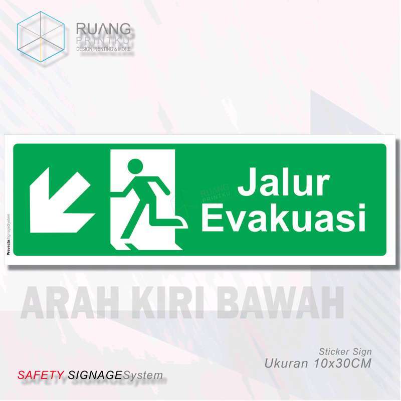 Jual Sticker Safety Sign Jalur Evakuasi Arah Pojok Kiri Bawah - Ukuran ...