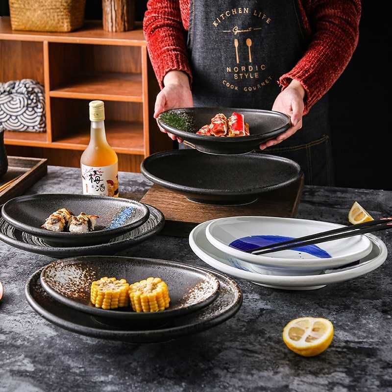 Jual Japan Series Oval Plate Piring Hitam Oval Keramik Tebal Jepang Di ...