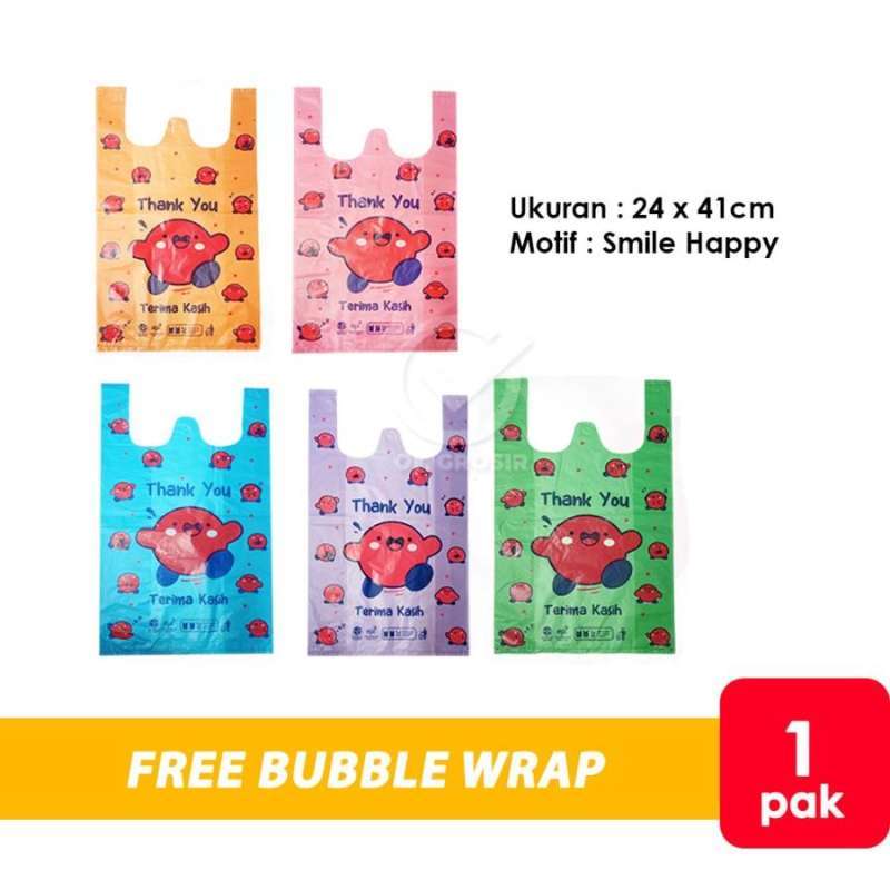Jual Kantong Plastik Smile Happy Ukuran 24x41 cm [1 Pak] - Merah di ...