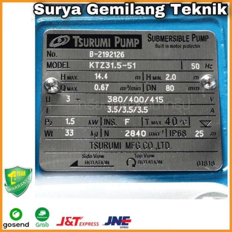 Jual Pompa Tsurumi Ktz31.5 2hp 3phase Pompa Submersible Tsurumi Di ...