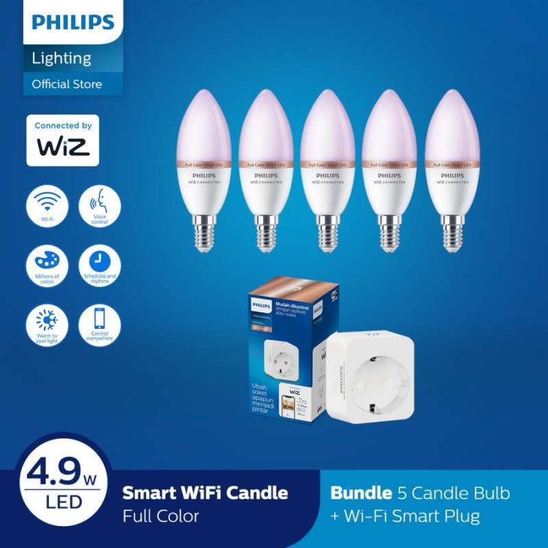 Jual Paket 5x Philips Smart Wifi Led 4.9w E14 + Smart Wifi Plug Di Seller Philips Lighting ...