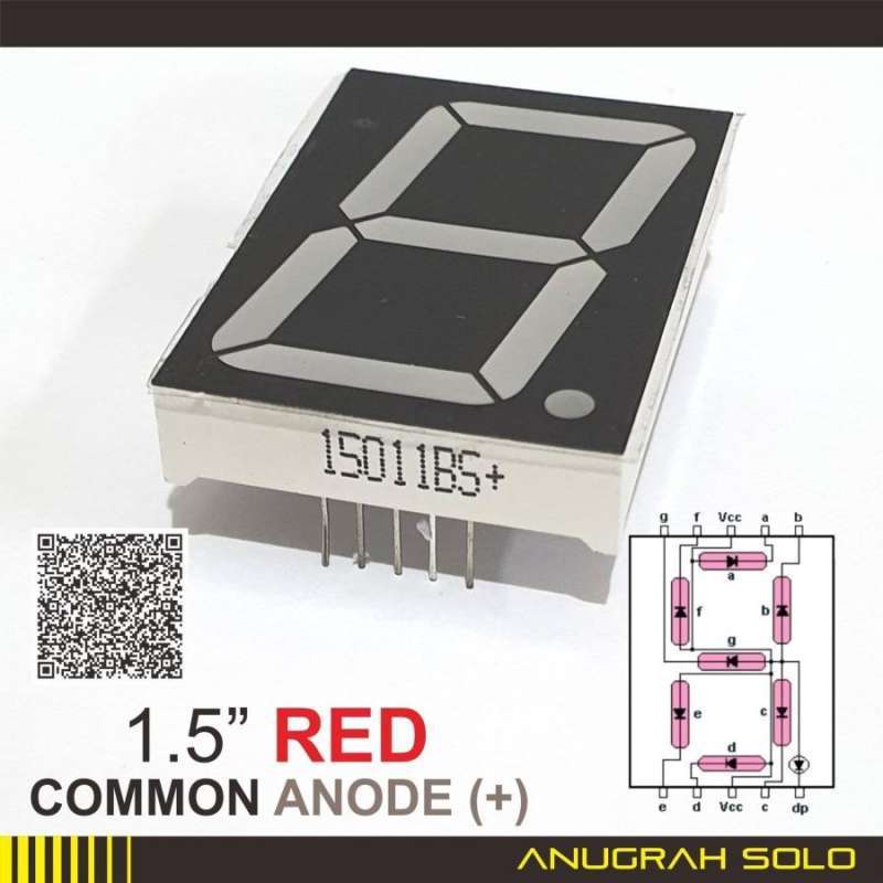 Jual Seven Segment LED 7 Segmen 1.5 inch Merah 1 digit common Anode 1 ...