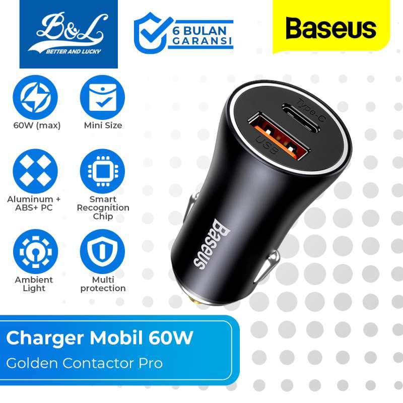 Jual Baseus Charger Mobil Dual Port 60w Fast Charging Golden Contactor ...