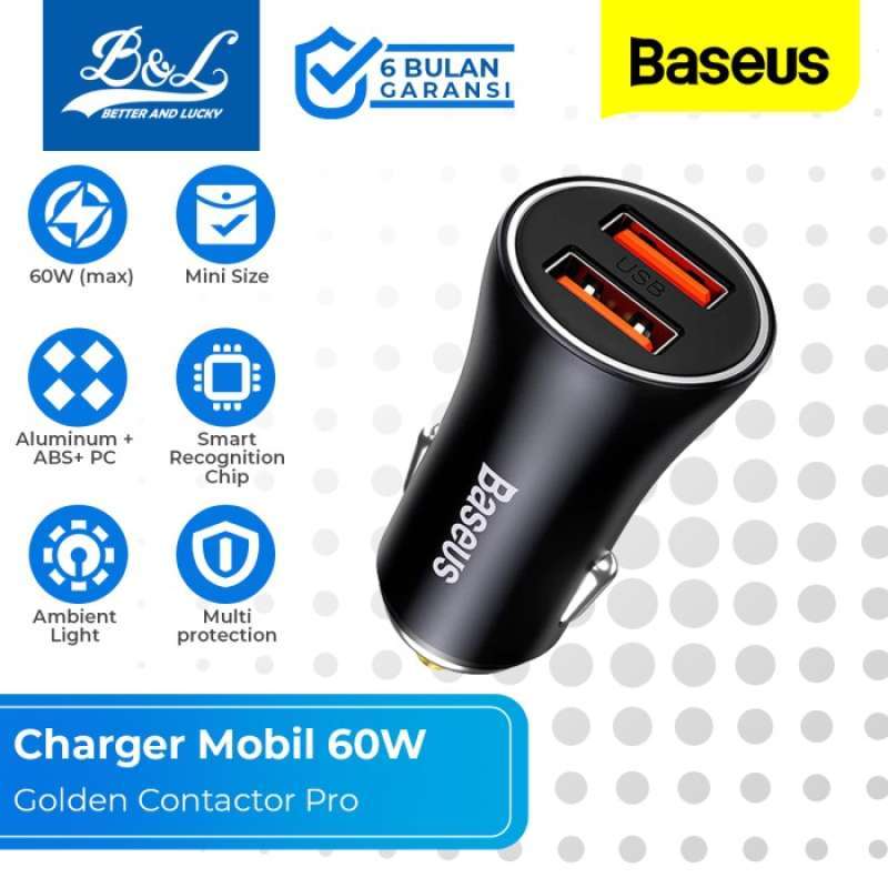 Jual Baseus Charger Mobil Dual Port 60w Fast Charging Golden Contactor ...