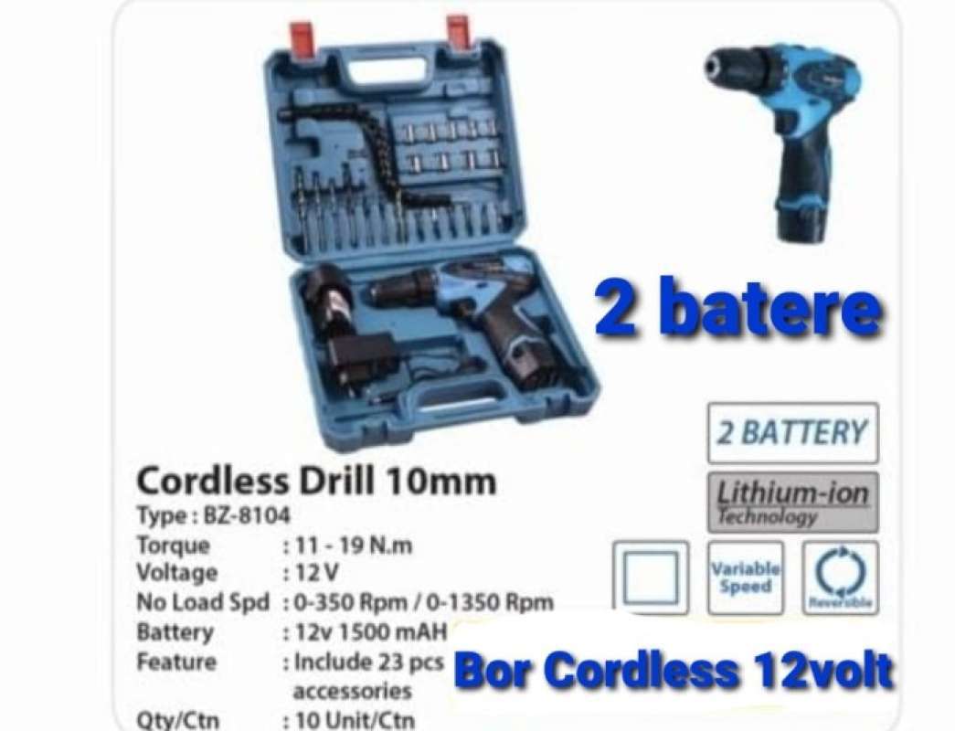 Promo BOR CORDLESS Drill 12Volt BENZ 24 Pcs Set Bor Baterai 12 V BZ ...