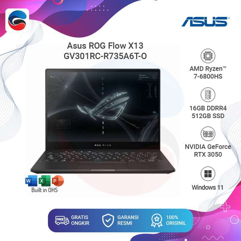 Promo ASUS Laptop ROG Flow X13 GV301RC R735A6T O AMD Ryzen 7 6800HS ...
