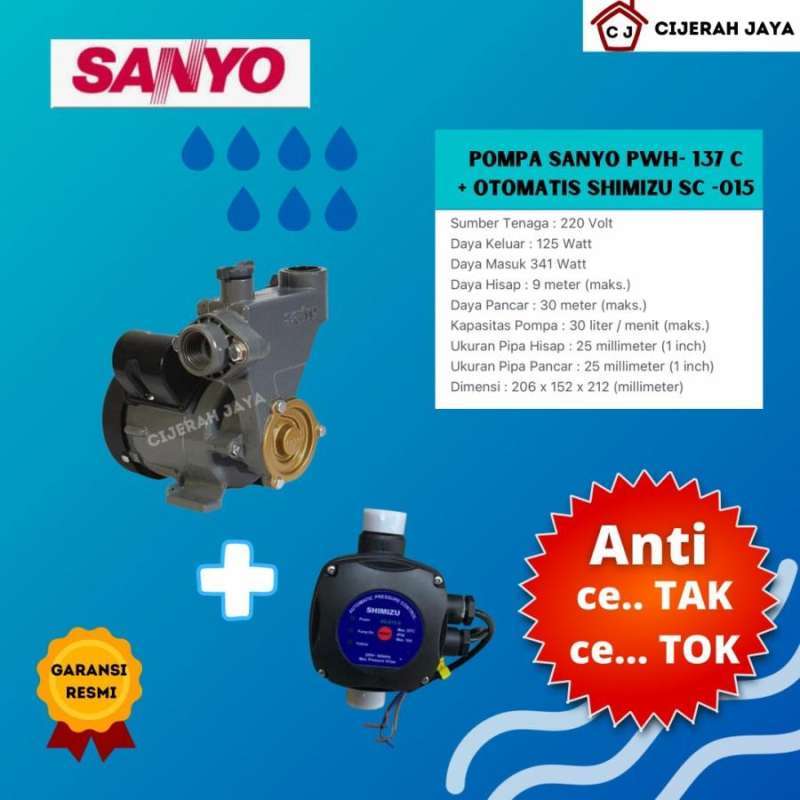Jual Sanyo Pompa Booster Pwh 137 C + Pressure Control Shimizu Sc-015 Di Seller Cijerah Jaya ...